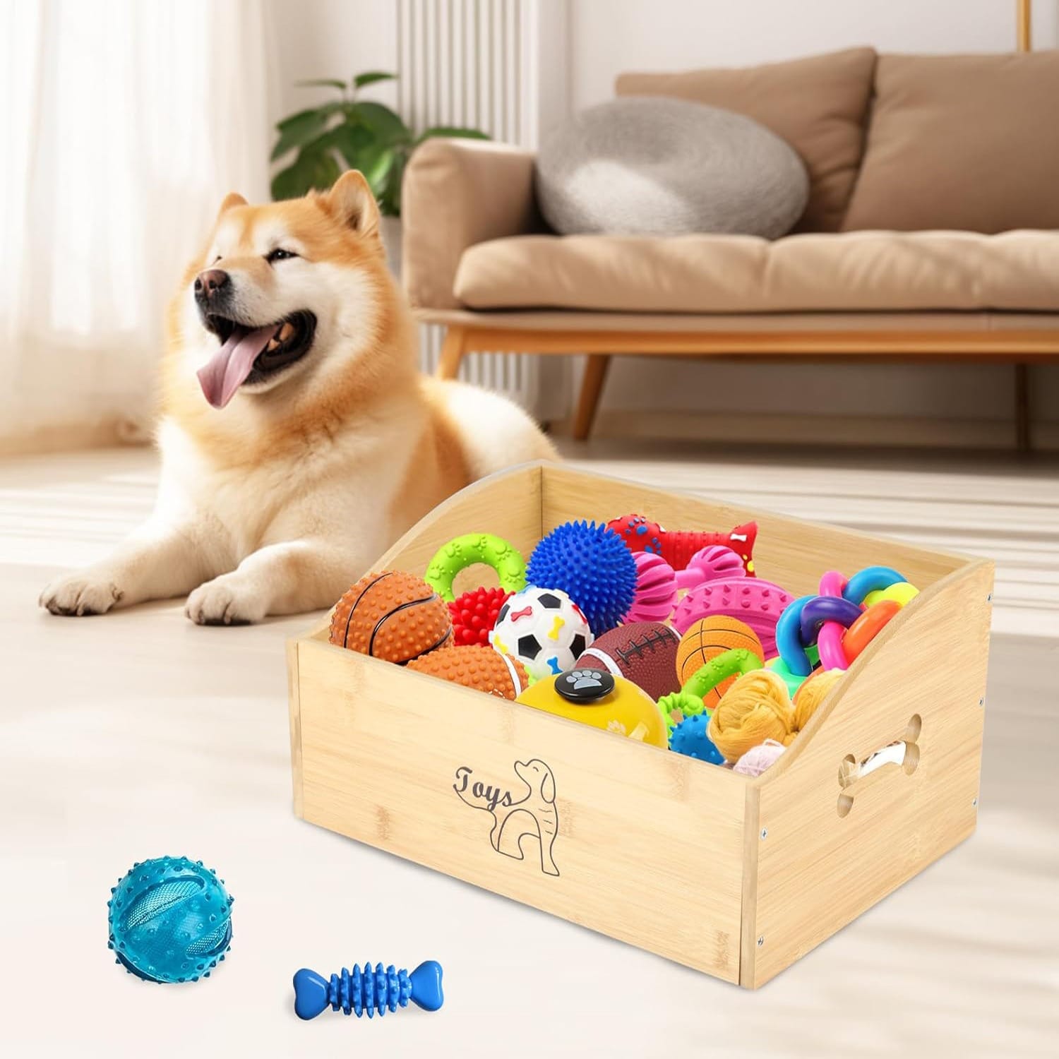 Personalized Wooden Dog Toy Box — Portable Pet Storage